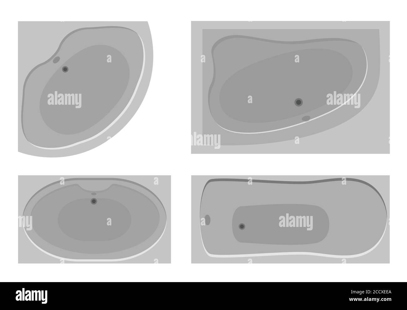 Set of different bathrooms with a view from above. Vector flat elements ...