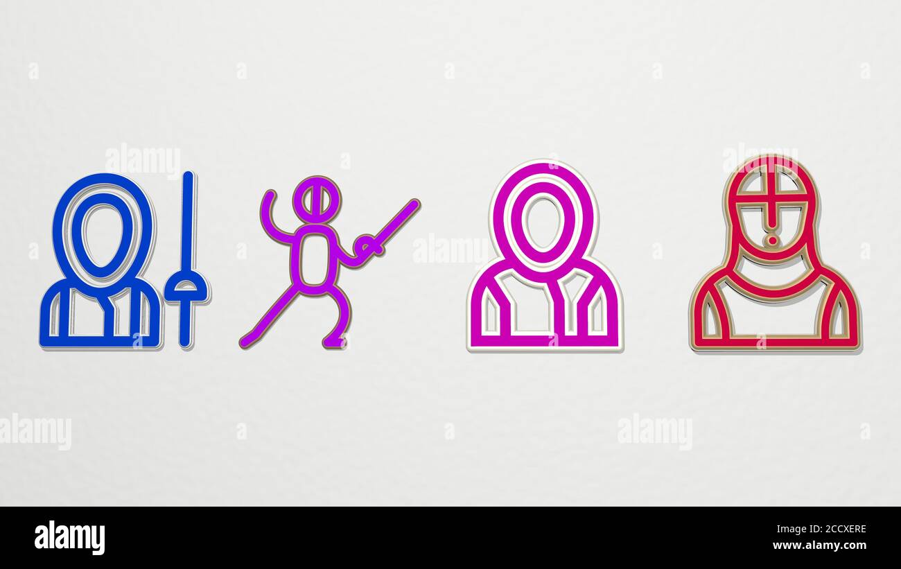 fencer 4 icons set, 3D illustration Stock Photo - Alamy