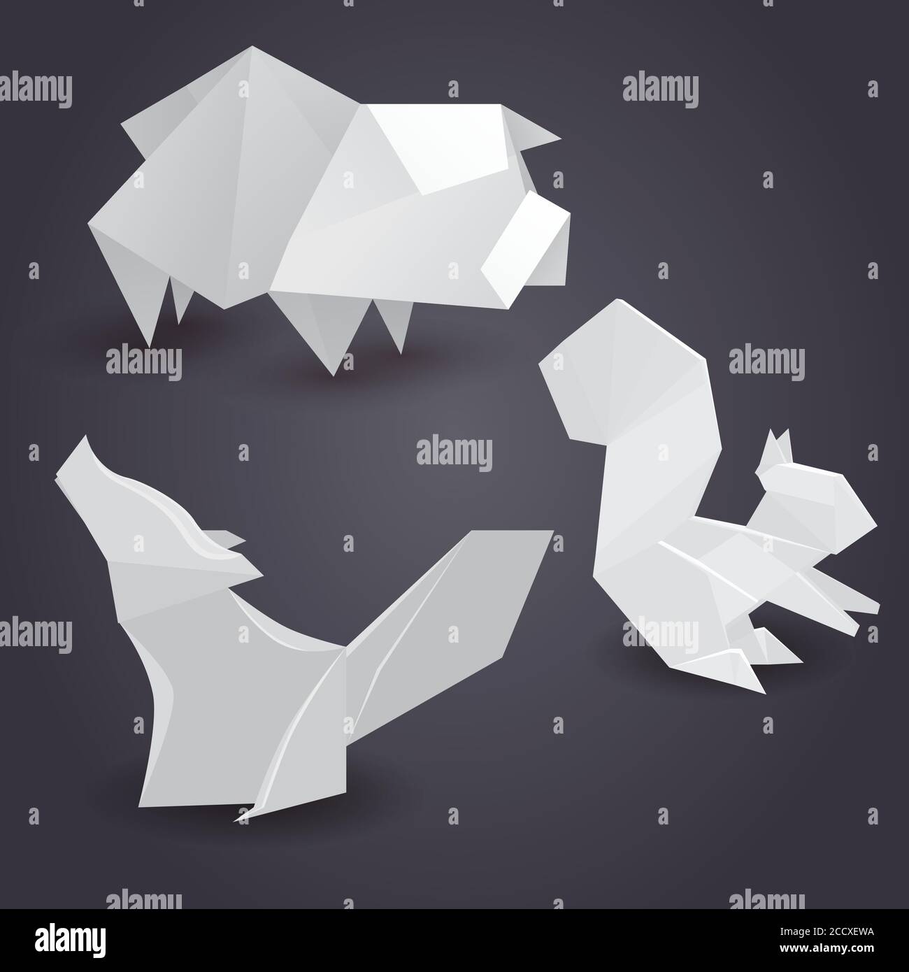Set of paper origami figures of animals. Vector element for your ...