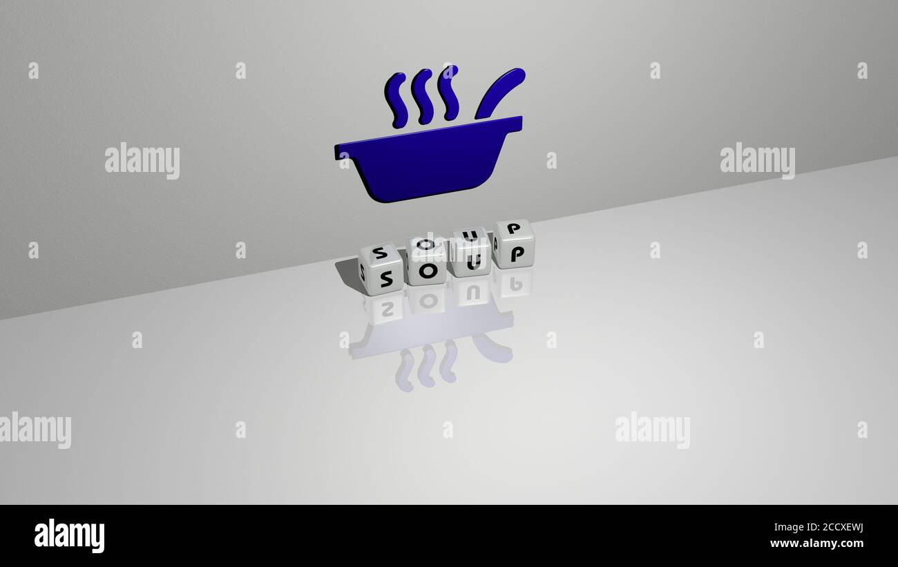 SOUP text of cubic dice letters on the floor and 3D icon on the wall ...