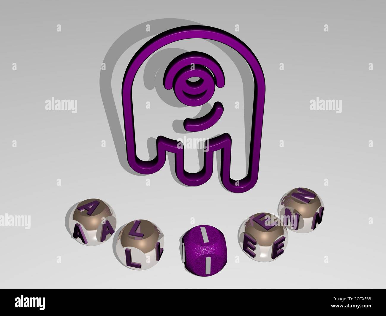 alien round text of cubic letters around 3D icon, 3D illustration Stock ...