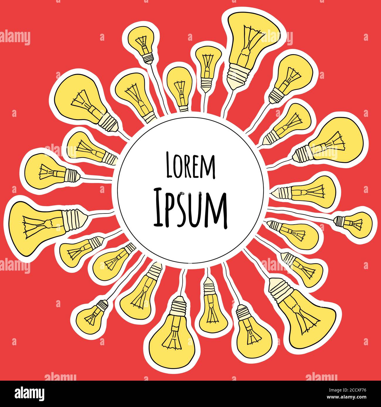 Round frame with cartoon bulbs and place for text on red background ...
