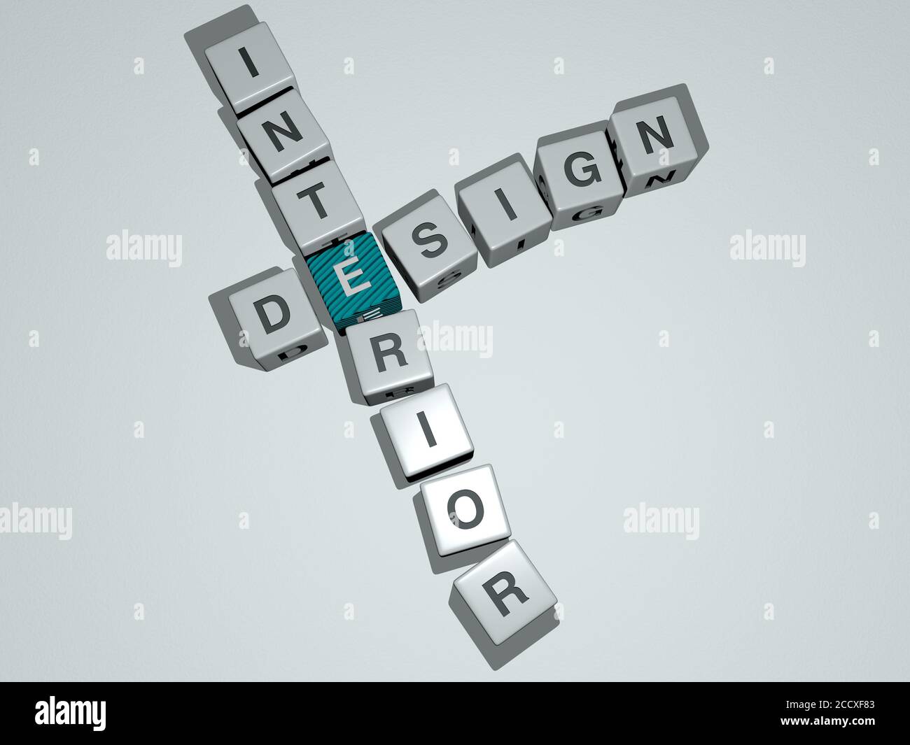 DESIGN INTERIOR crossword by cubic dice letters, 3D illustration Stock ...
