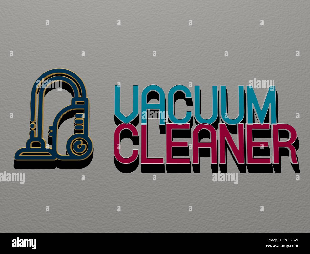 3D illustration of VACUUM CLEANER graphics and text made by metallic ...