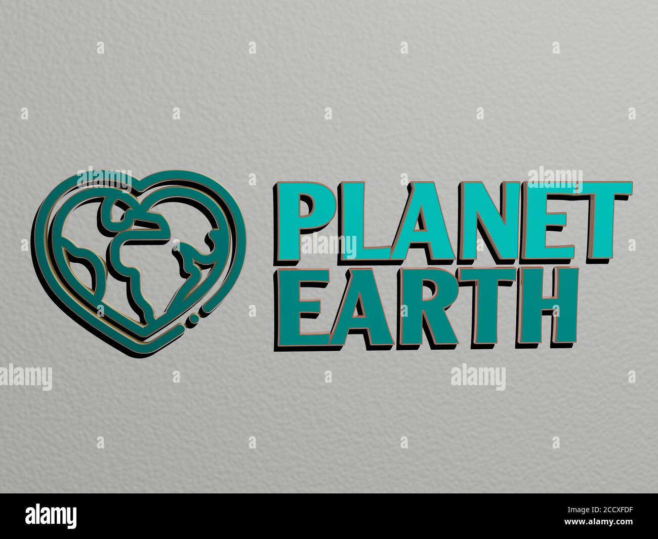 PLANET EARTH icon and text on the wall, 3D illustration Stock Photo - Alamy