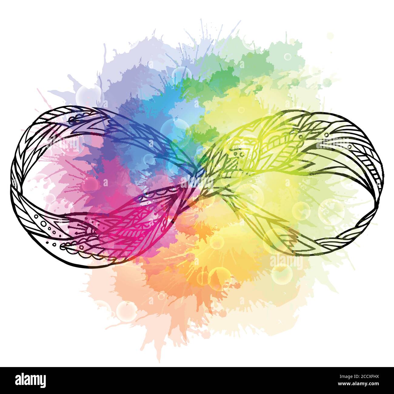 Black and white illustration of the sign of eternity with a boho ...