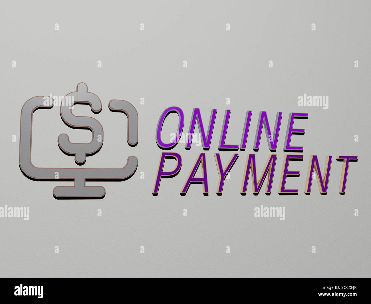 ONLINE PAYMENT icon and text on the wall, 3D illustration Stock Photo ...