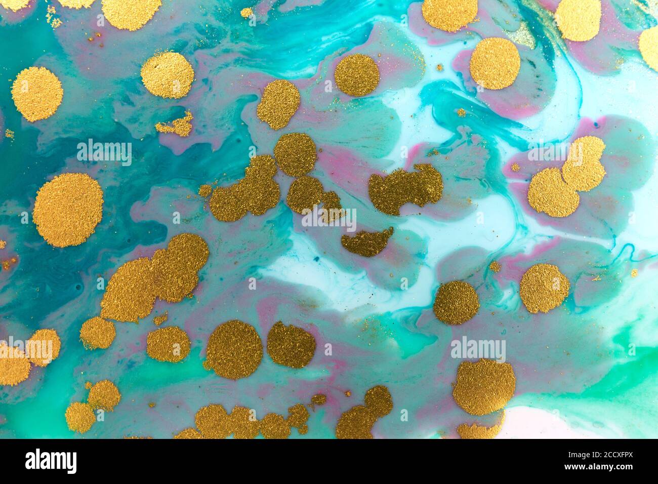 Liquid blue texture with gold plaques. Artwork illusration Stock Photo ...