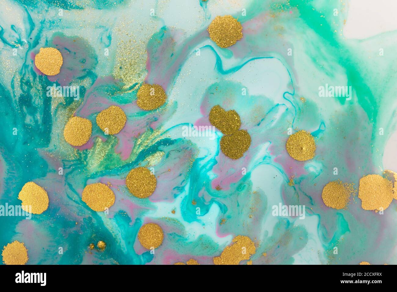 Liquid blue texture with gold plaques. Artwork illusration Stock Photo ...