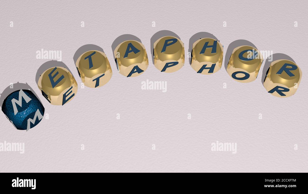 METAPHOR curved text of cubic dice letters, 3D illustration Stock Photo ...