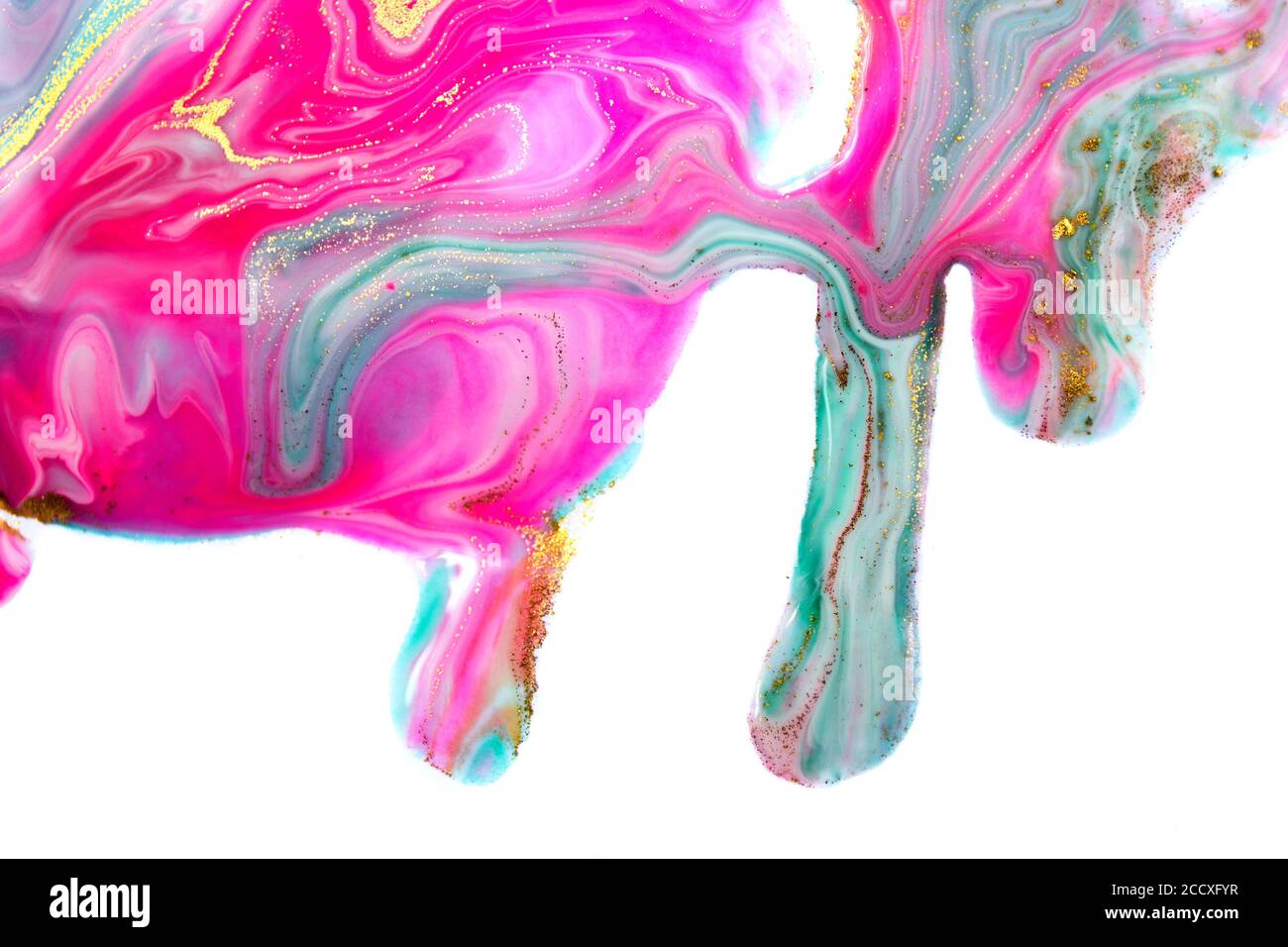 Drops and smudges of colorful mixed paint on white background Stock ...