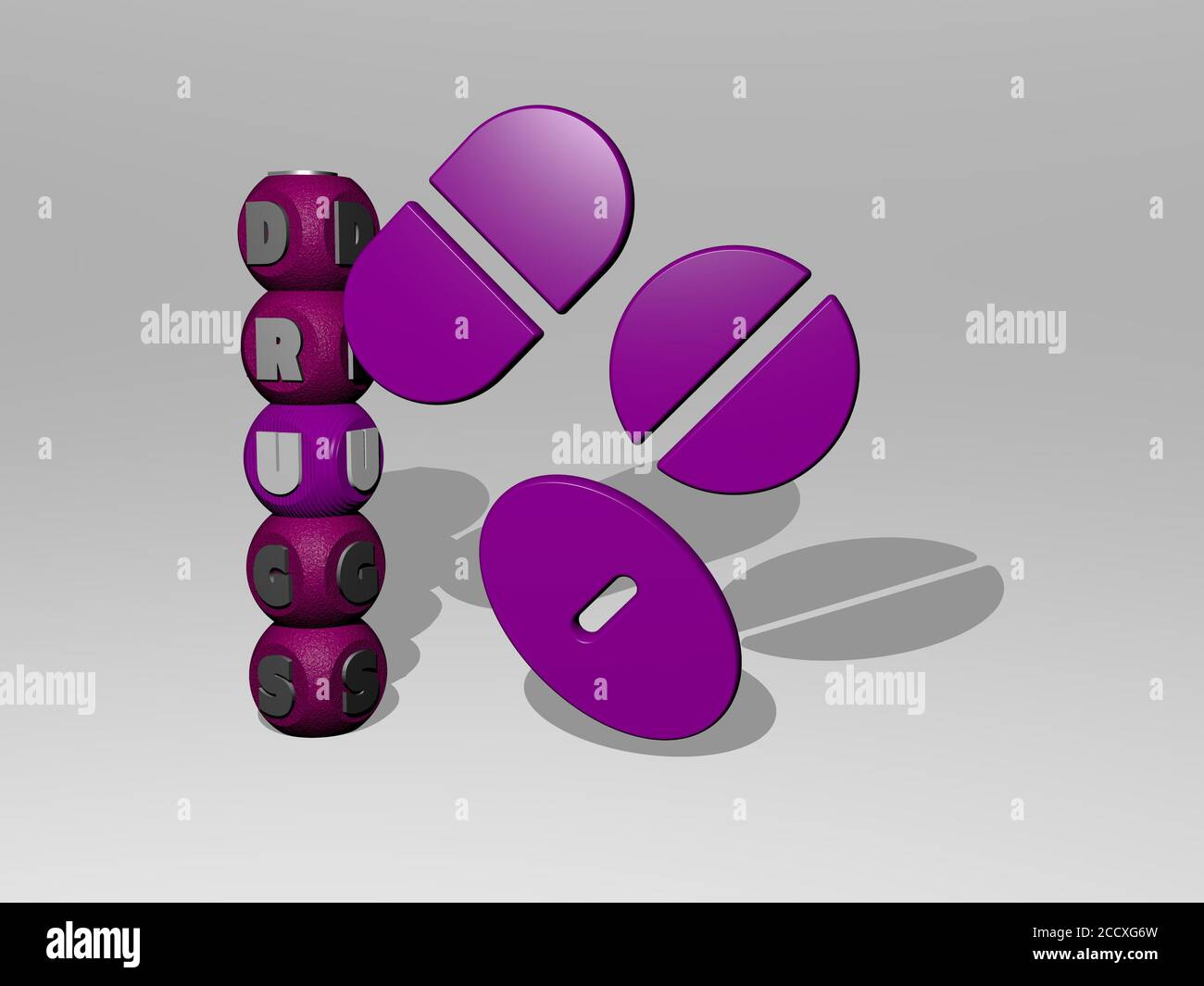 drugs 3D icon and dice letter text, 3D illustration Stock Photo - Alamy