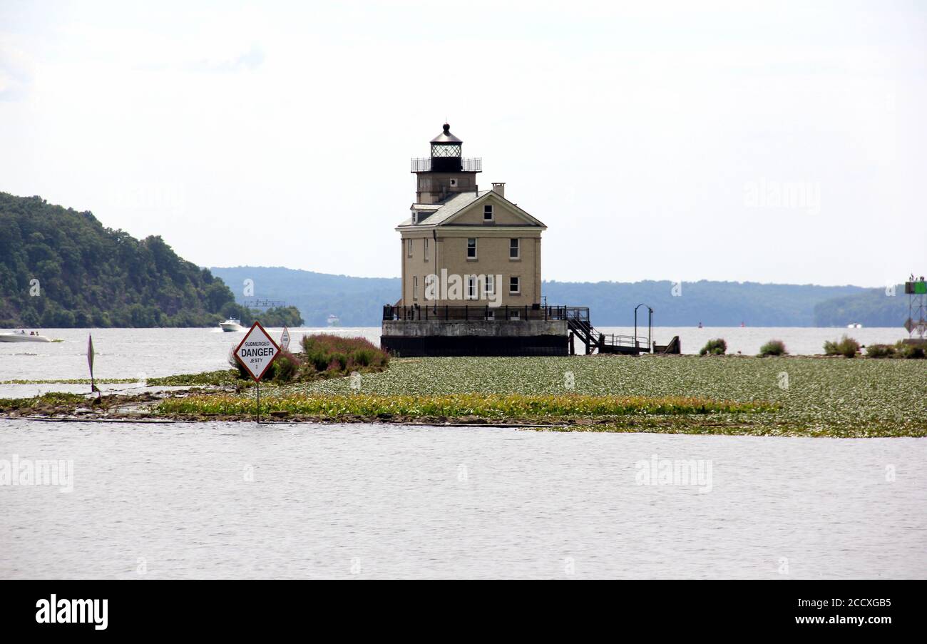 Water lilies field in front of the Rondout Lighthouse, west side of the ...