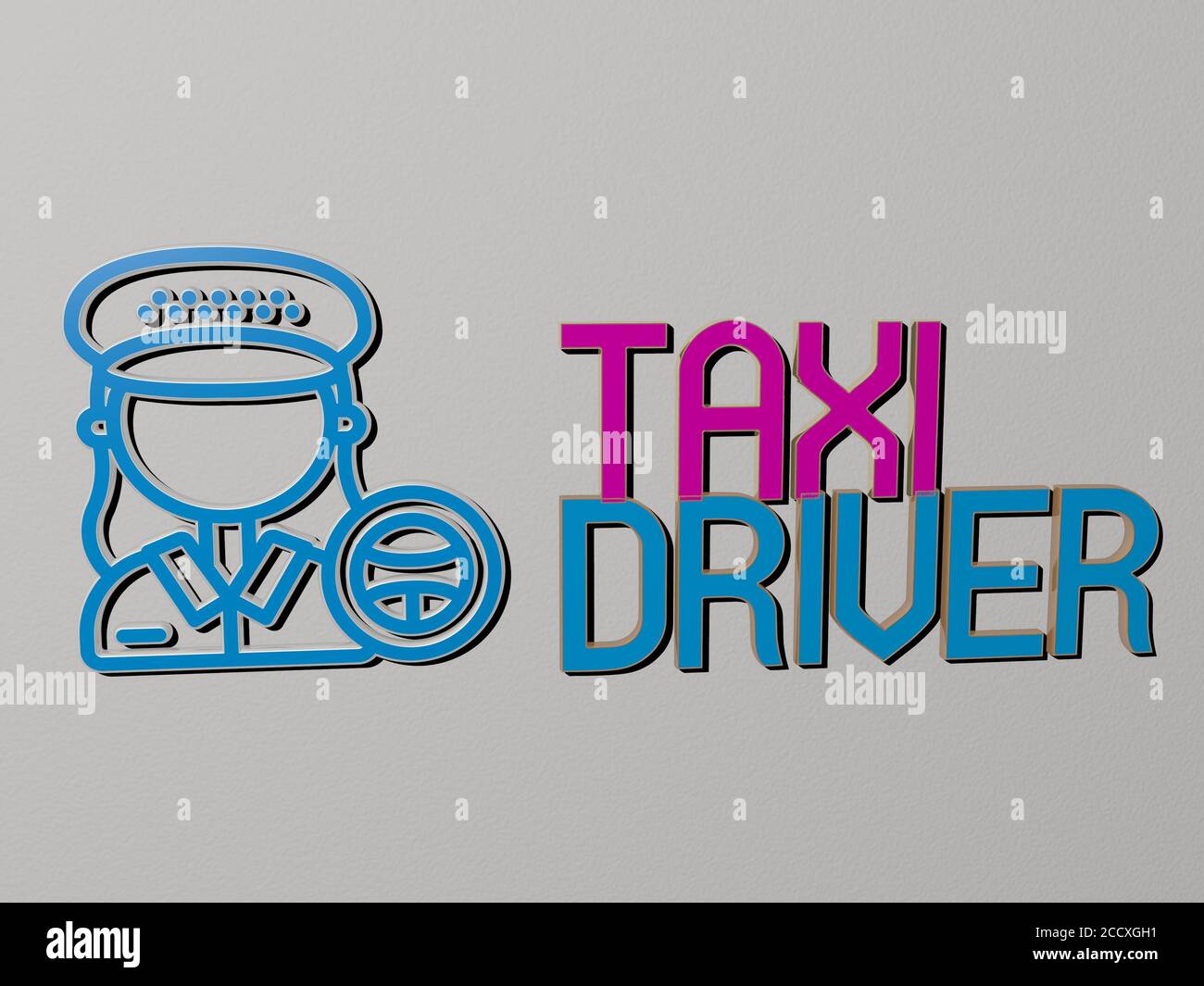 3D graphical image of taxi driver vertically along with text built by ...