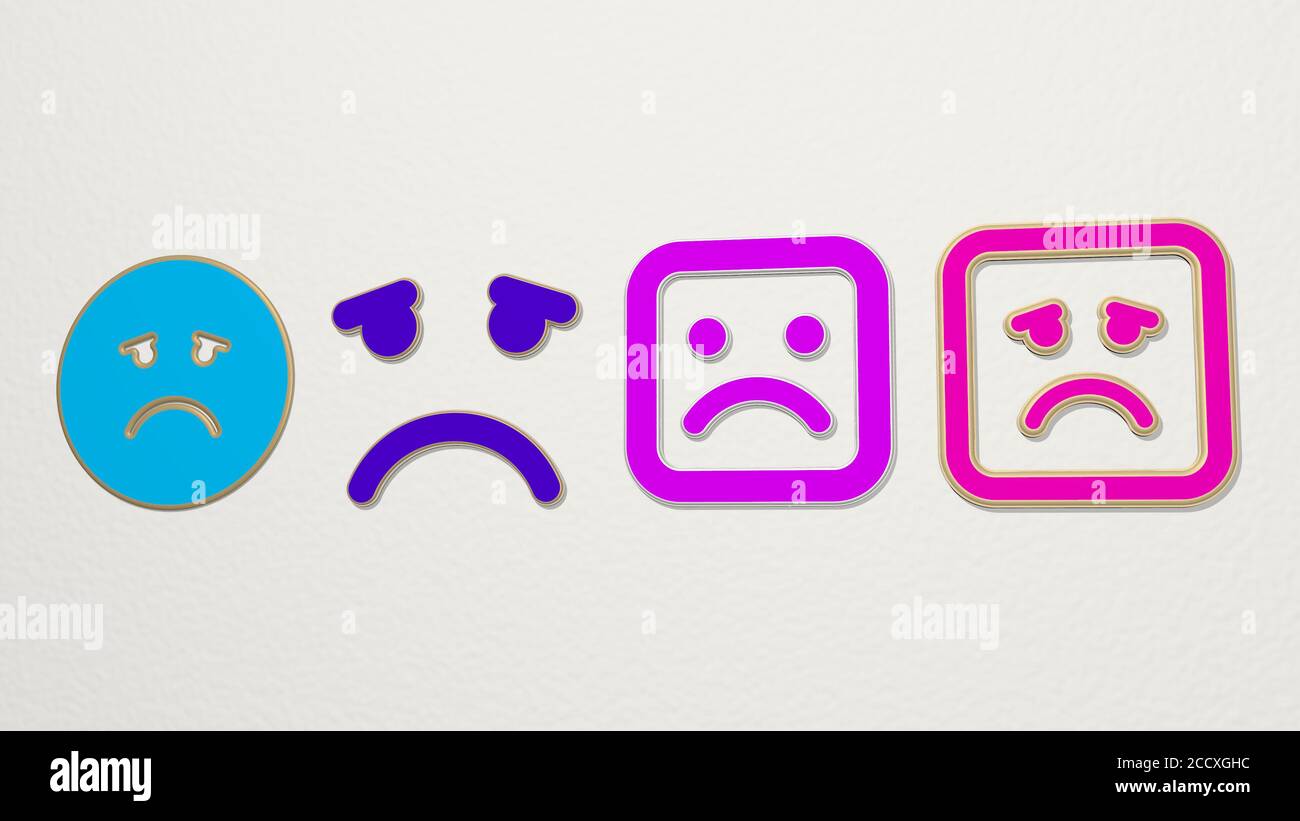 sad emoticon square face 4 icons set, 3D illustration Stock Photo - Alamy