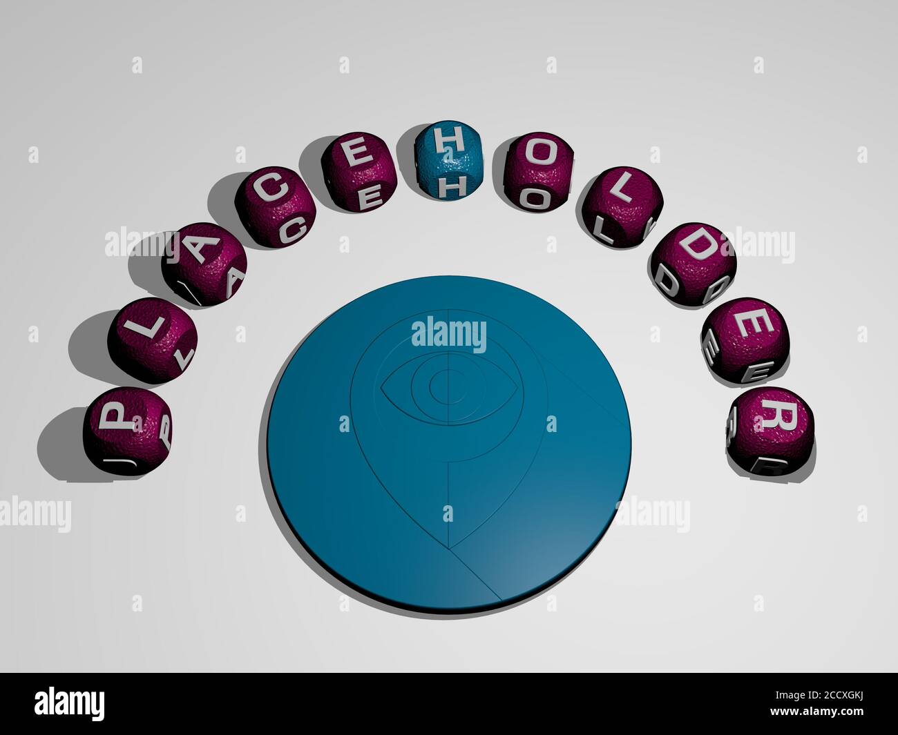 placeholder icon surrounded by the text of individual letters, 3D ...