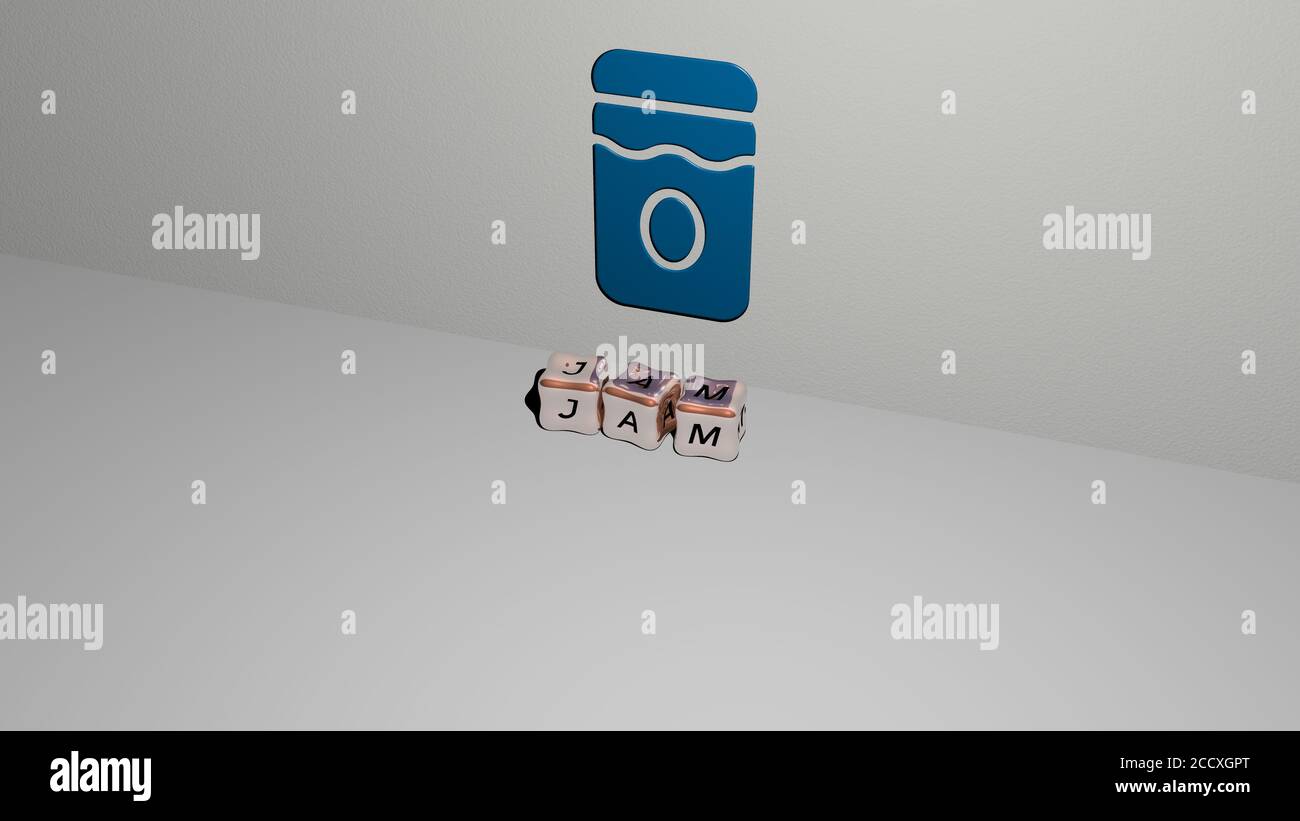 jam 3D icon on the wall and cubic letters on the floor, 3D illustration ...