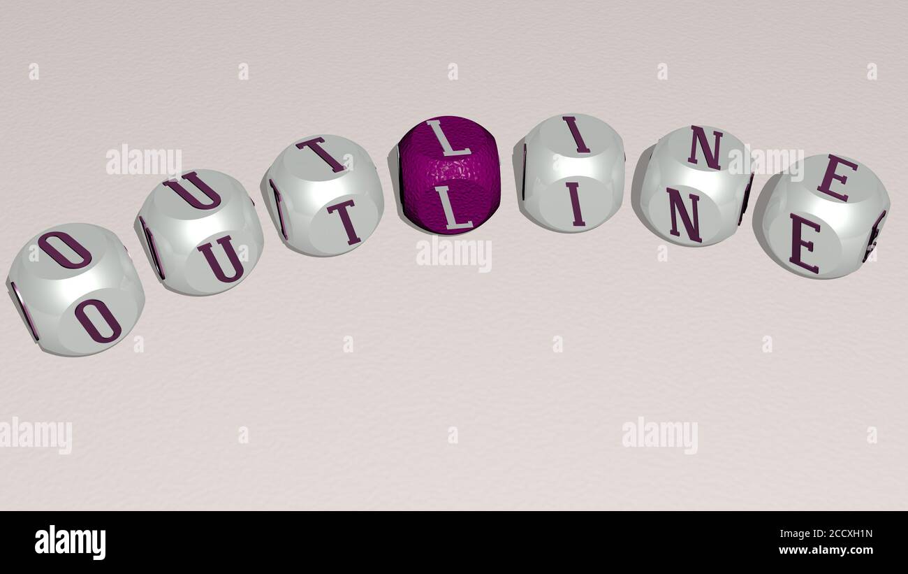 OUTLINE curved text of cubic dice letters, 3D illustration Stock Photo ...