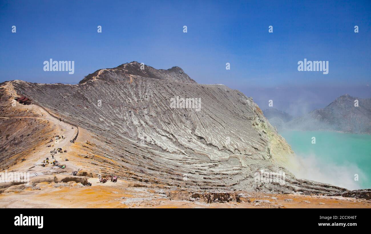 Aerial photo of active volcano Ijen in East Java - largest highly ...