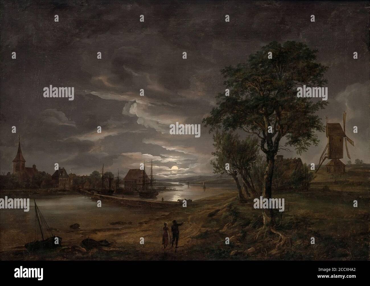 Johan Christian Dahl - View of Stege in Moonlight - Stege i måneskinn ...