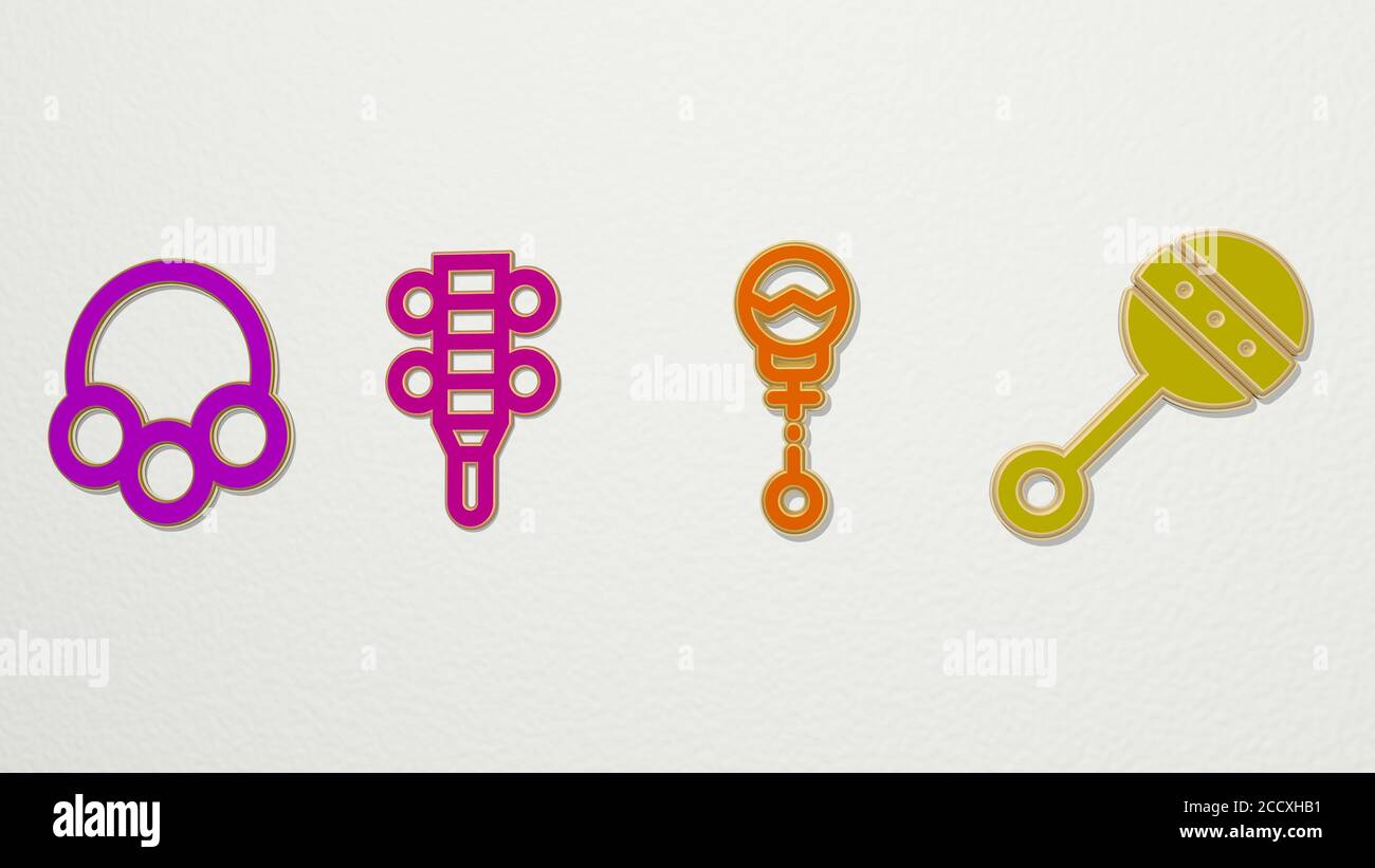rattle 4 icons set, 3D illustration Stock Photo - Alamy