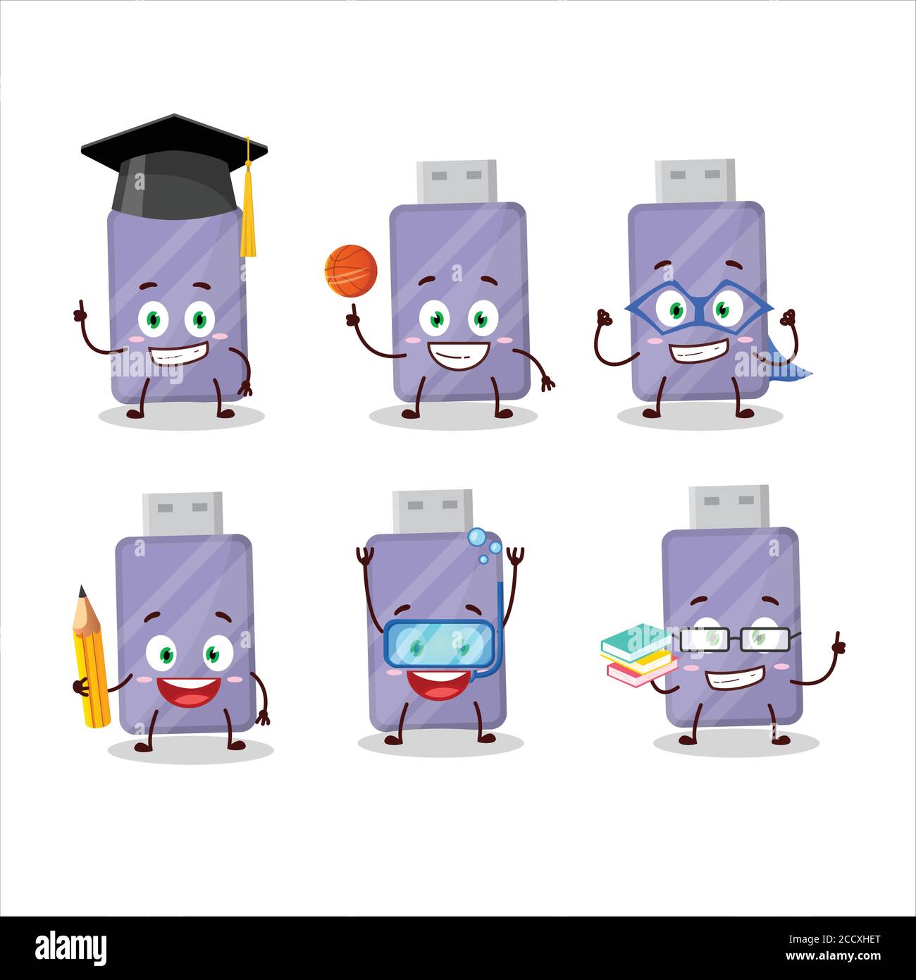 School student of flashdisk cartoon character with various expressions ...