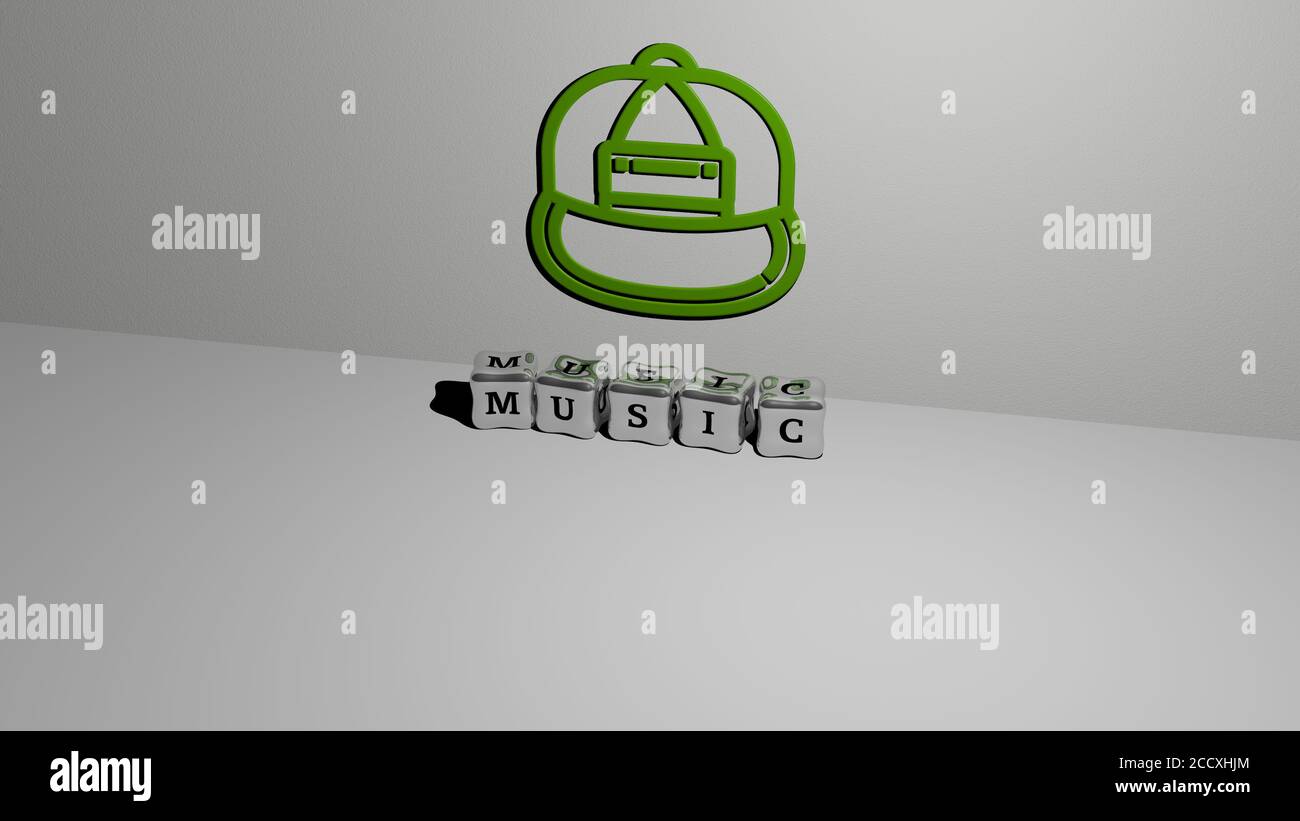MUSIC 3D icon on the wall and cubic letters on the floor, 3D ...