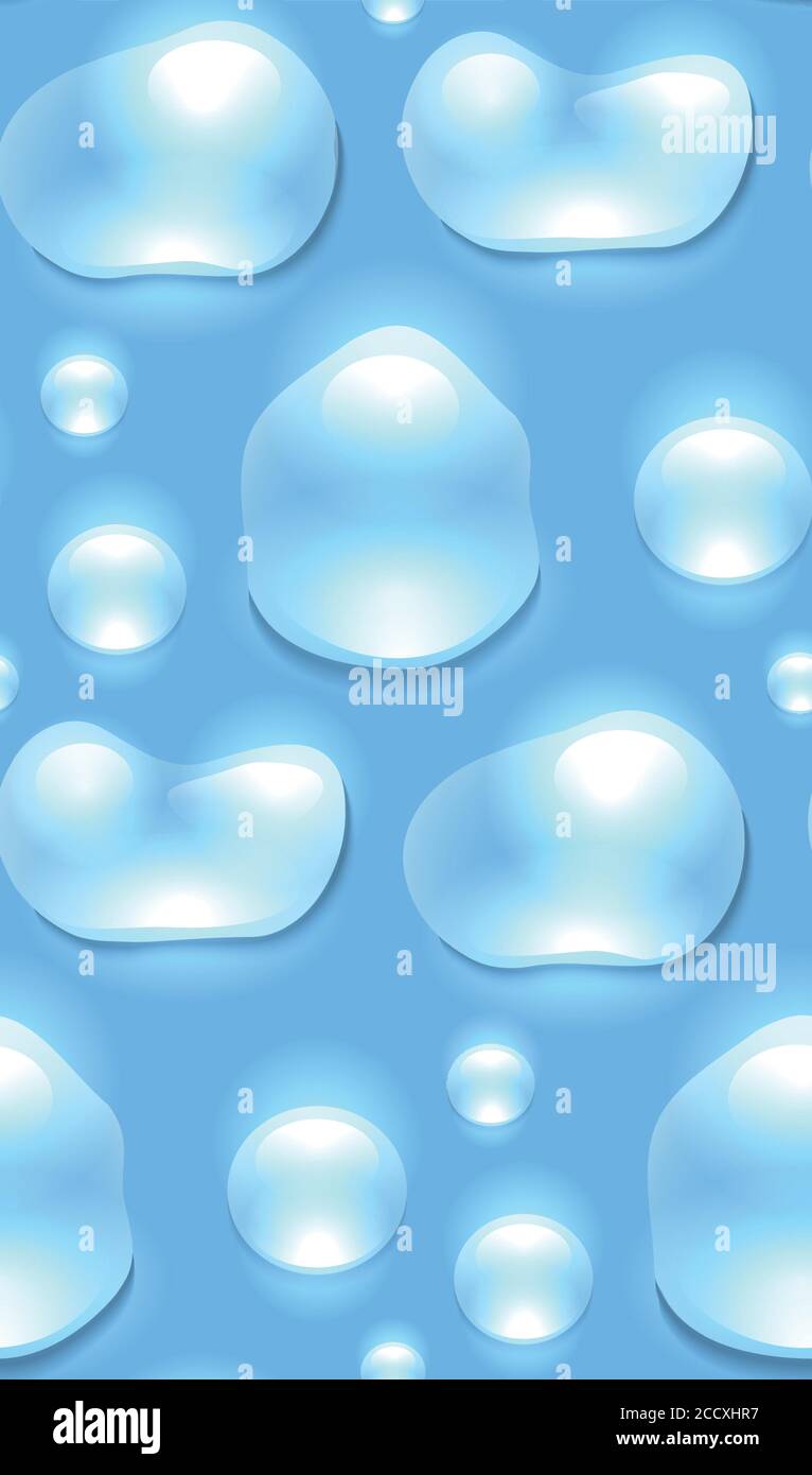 Seamless texture of water droplets on a blue background. Condensate ...