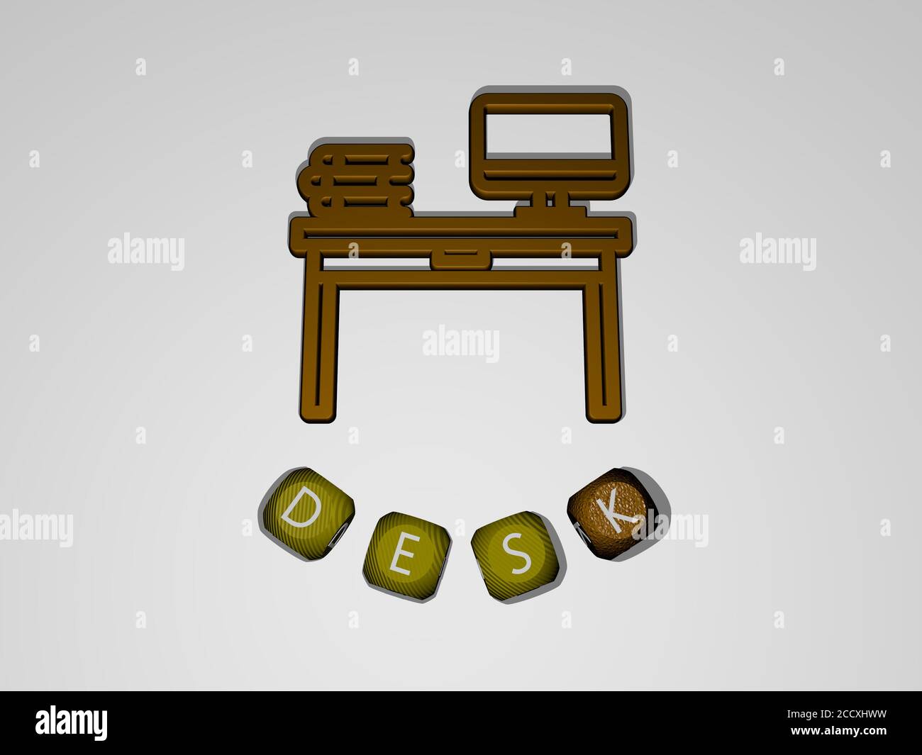 DESK text around the 3D icon, 3D illustration Stock Photo - Alamy