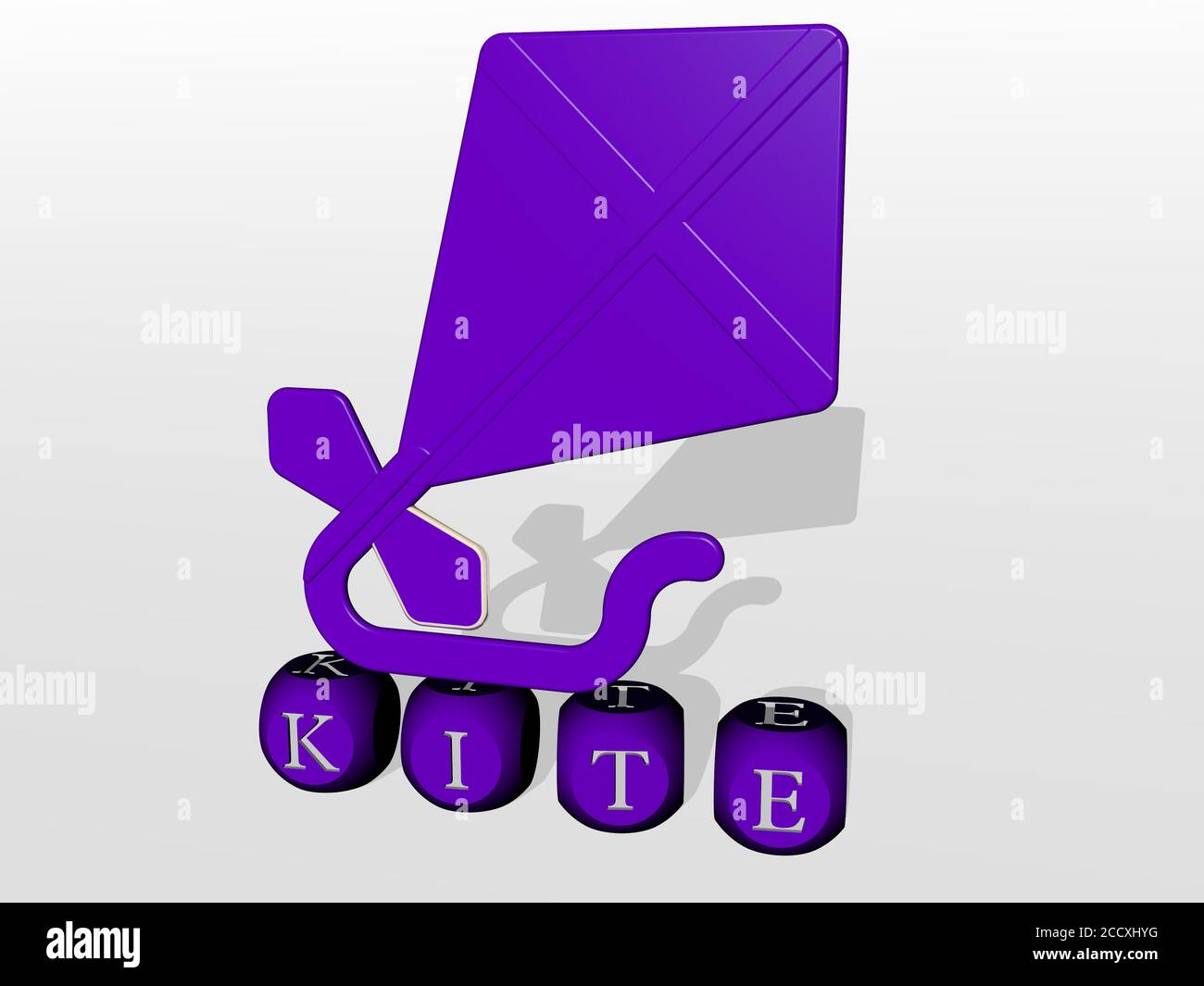 kite cubic letters with 3D icon on the top, 3D illustration Stock Photo ...