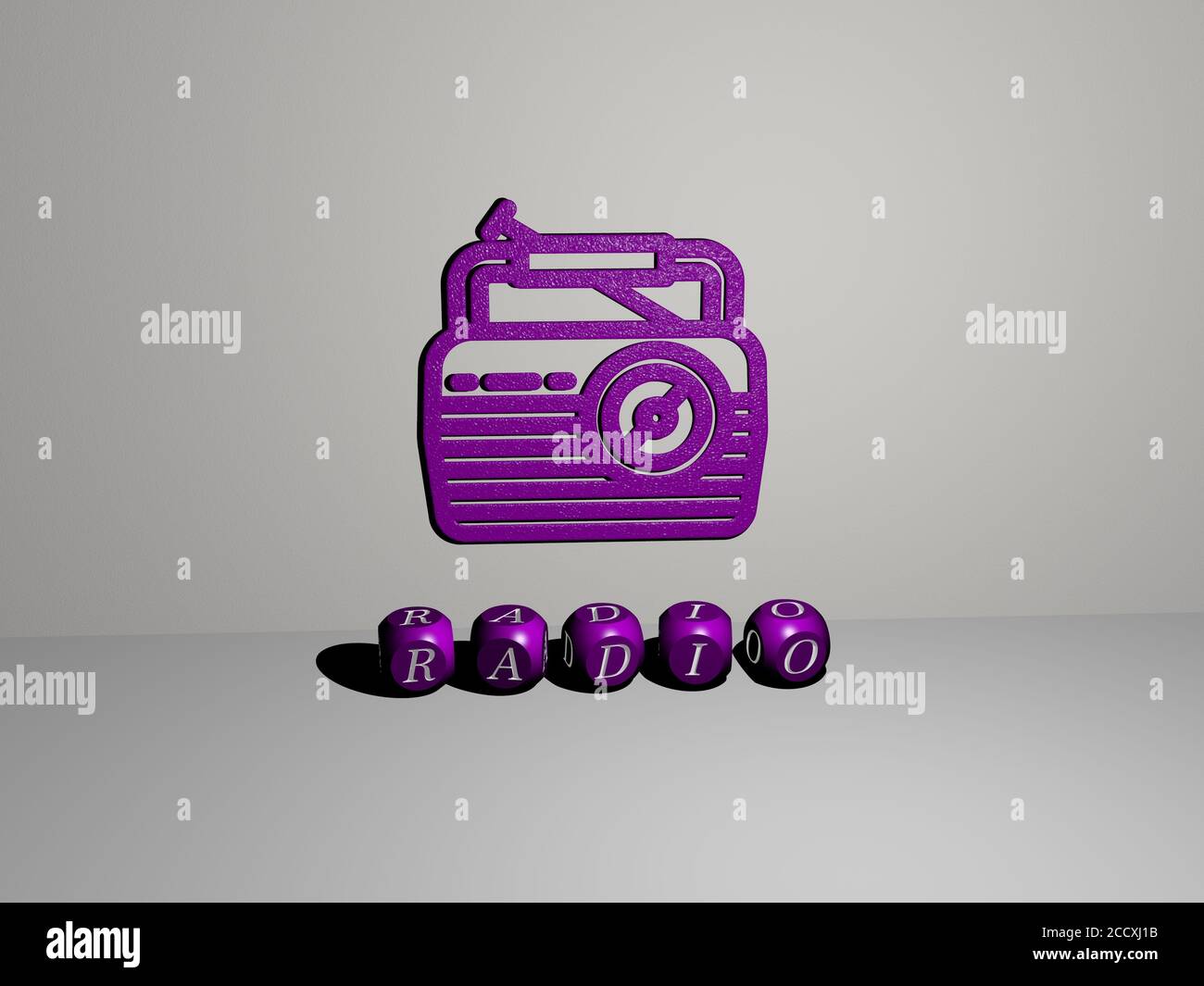 3D illustration of radio graphics and text made by metallic dice ...