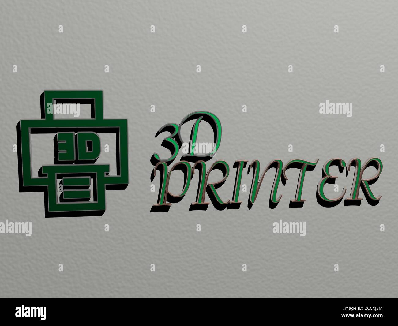 3D PRINTER icon and text on the wall, 3D illustration Stock Photo - Alamy