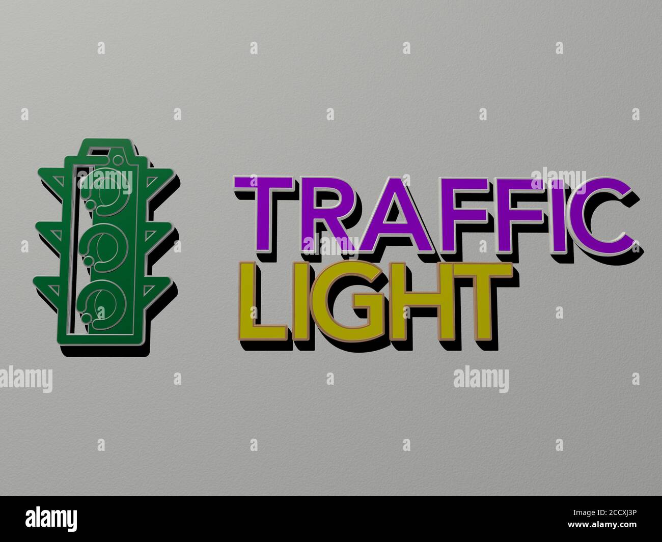 3D representation of traffic light with icon on the wall and text ...