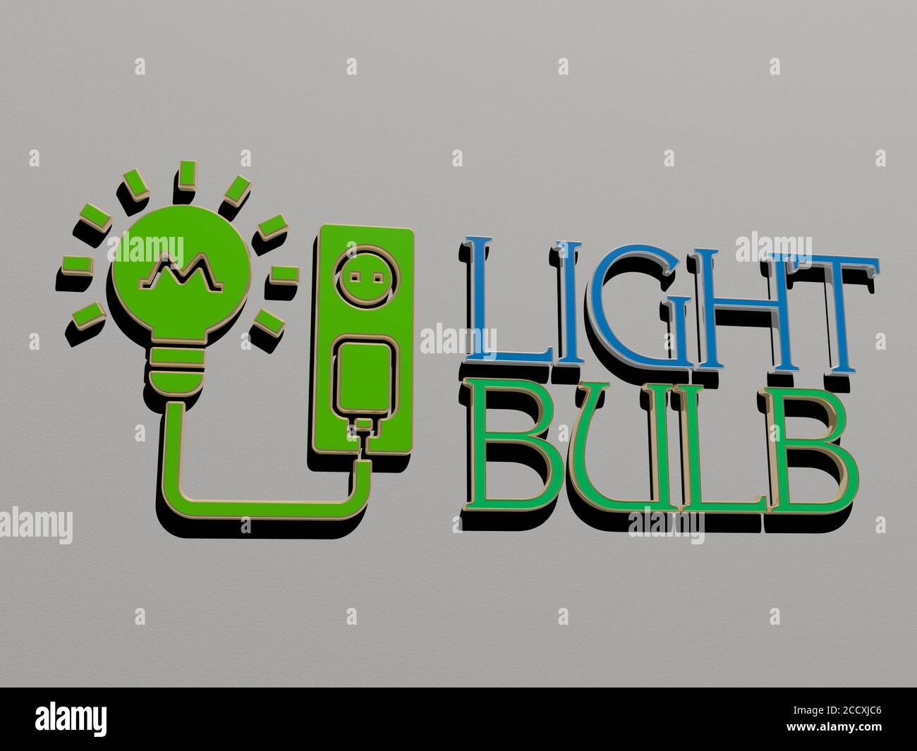 3D graphical image of light bulb vertically along with text built by ...