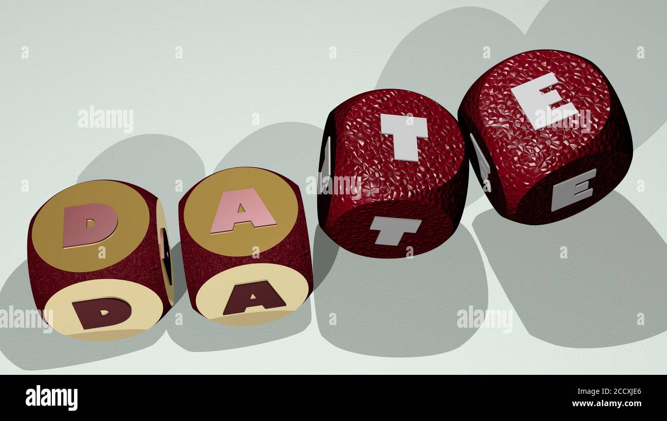 date text by dancing dice letters, 3D illustration Stock Photo - Alamy