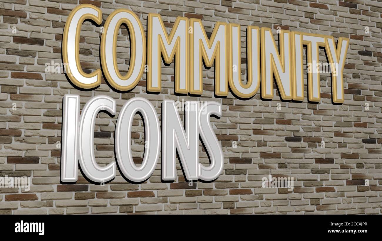 community icons text on textured wall, 3D illustration Stock Photo - Alamy