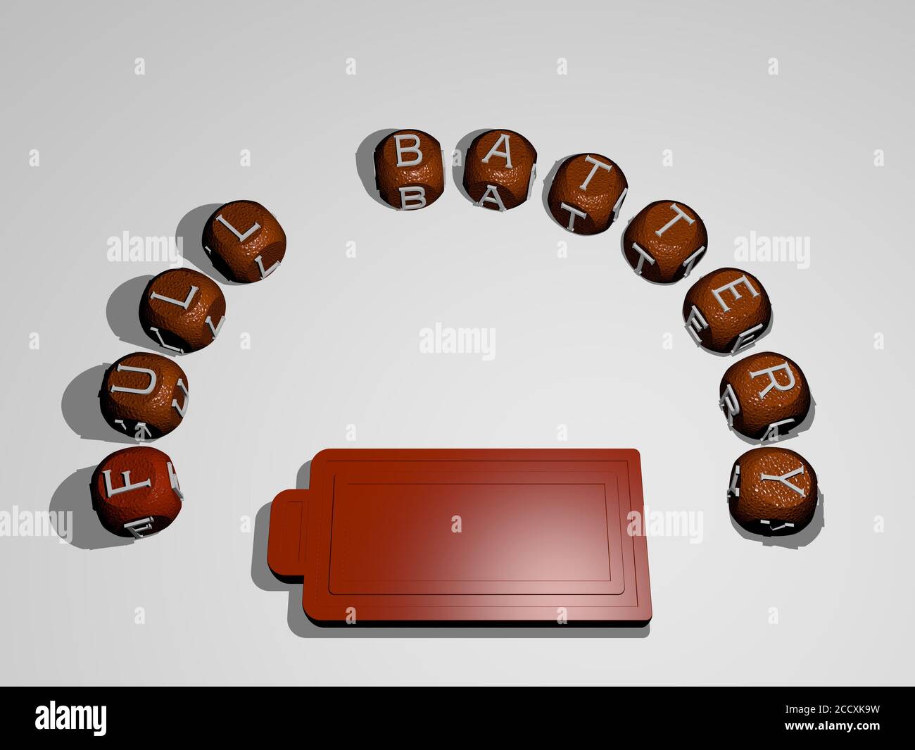 FULL BATTERY icon surrounded by the text of individual letters, 3D ...