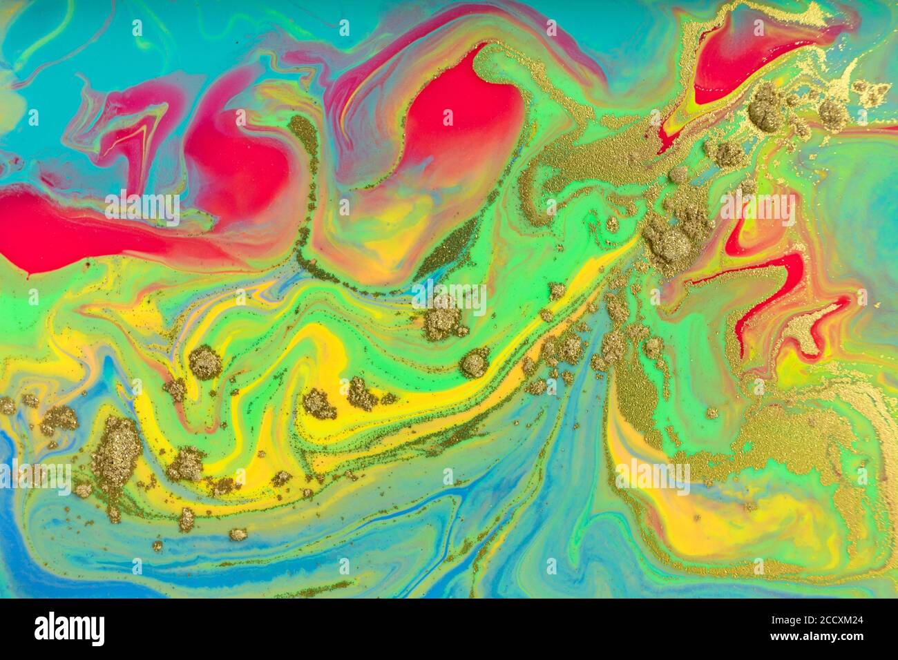 Beautiful vivid pattern with golden particles. Fluorescent bright ...