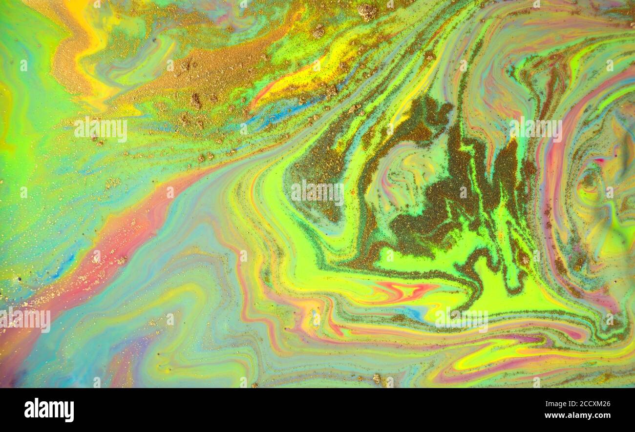 Beautiful vivid pattern with golden particles. Fluorescent bright ...