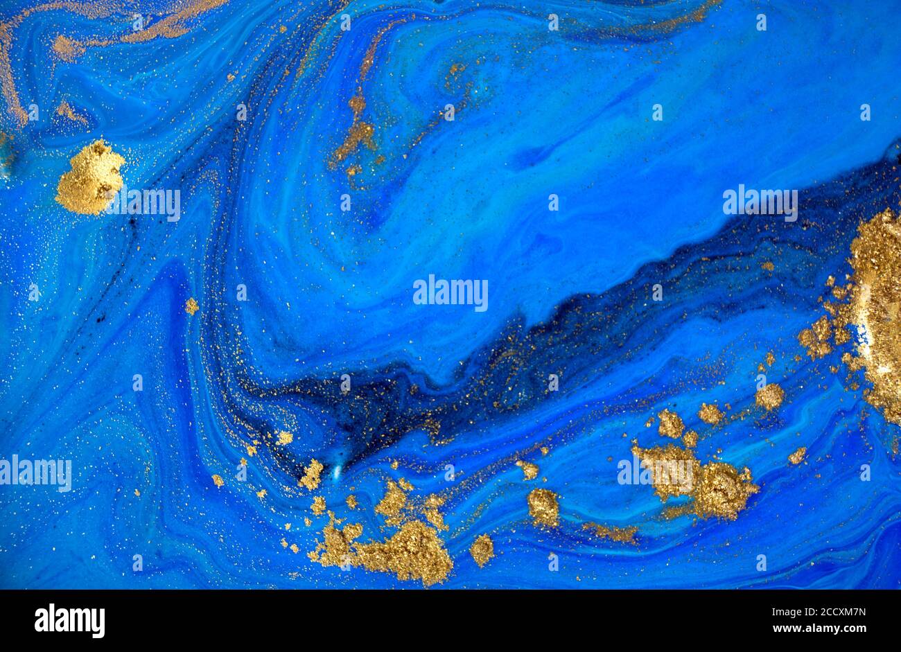 Blue ocean pattern. Liquid marble pattern with gold powder Stock Photo ...