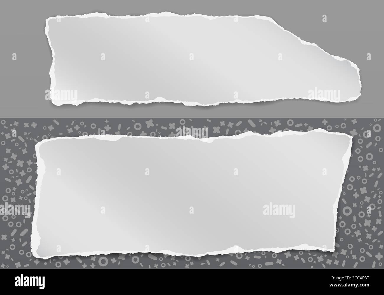 Set of torn, ripped white paper with soft shadow are on grey pattern of ...