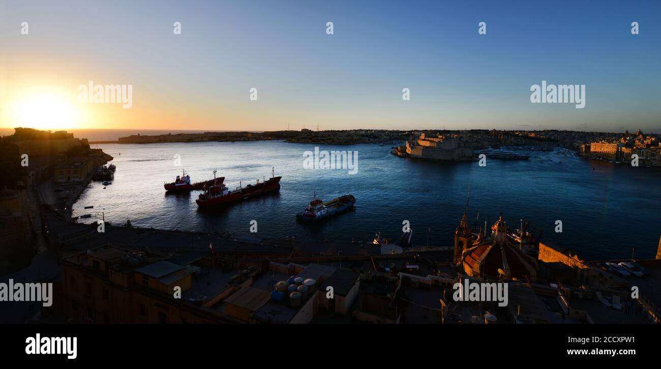 Sunrise over the Grand Harbour in Valletta, Malta Stock Photo - Alamy