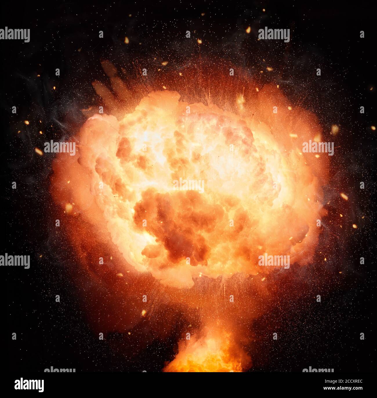 Atomic bomb explosion mushroom isolated on black background Stock Photo ...