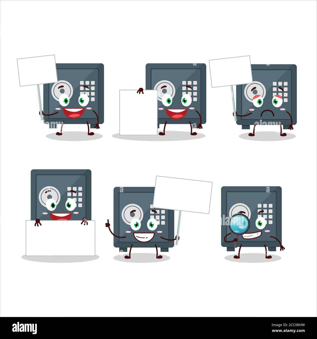 Safe deposit box cartoon character bring information board Stock Vector ...
