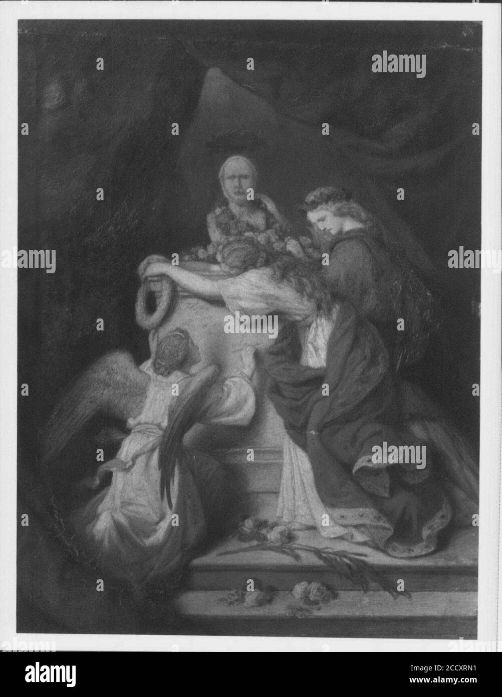 Johann Grund (1808-87) - An Angel and two Girls Decorating a Bust of ...