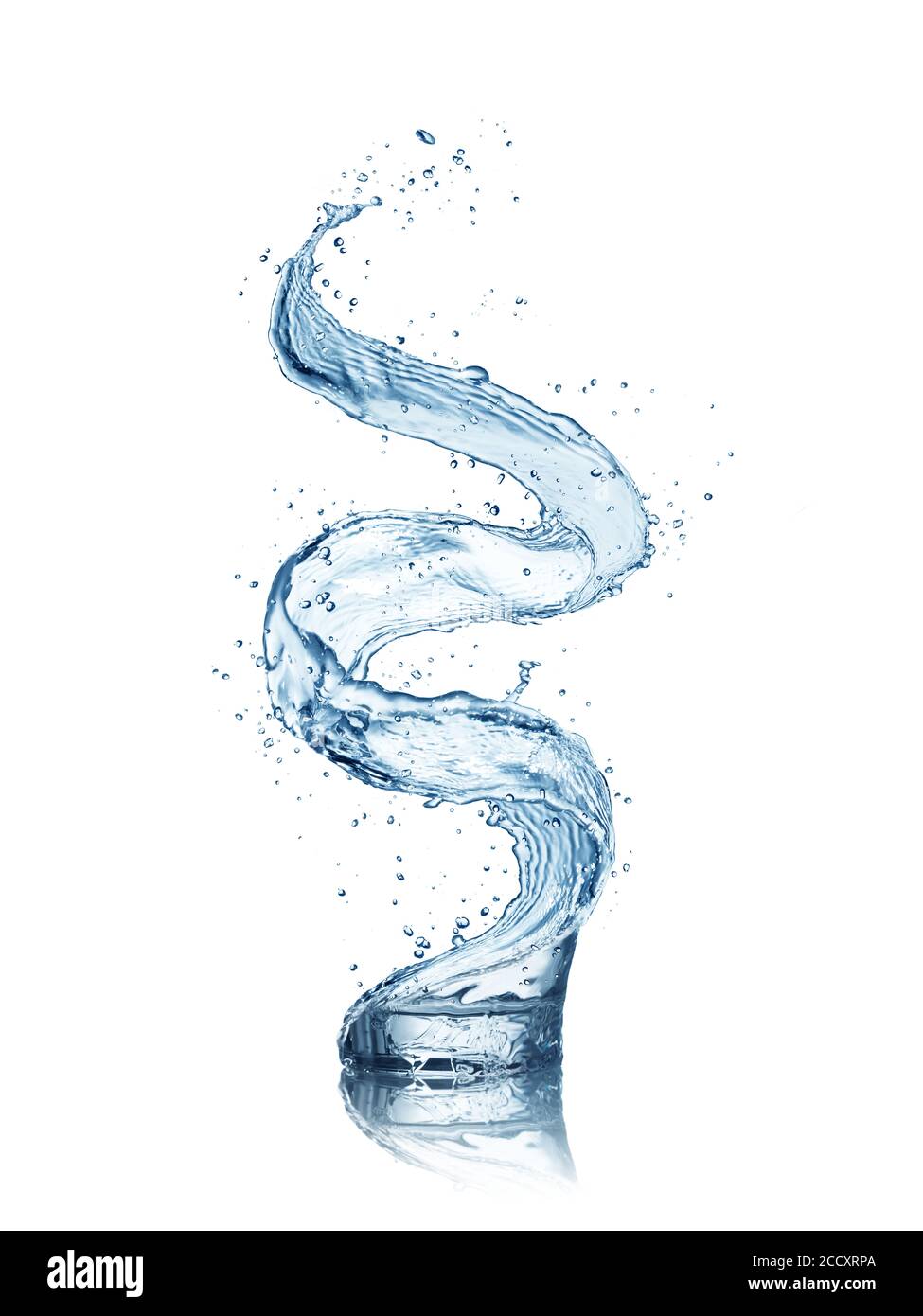 Abstract water splash in spiral shape with glass, isolated on white ...