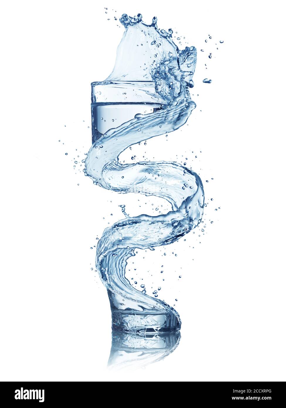 Abstract water splash in spiral shape with glass, isolated on white ...