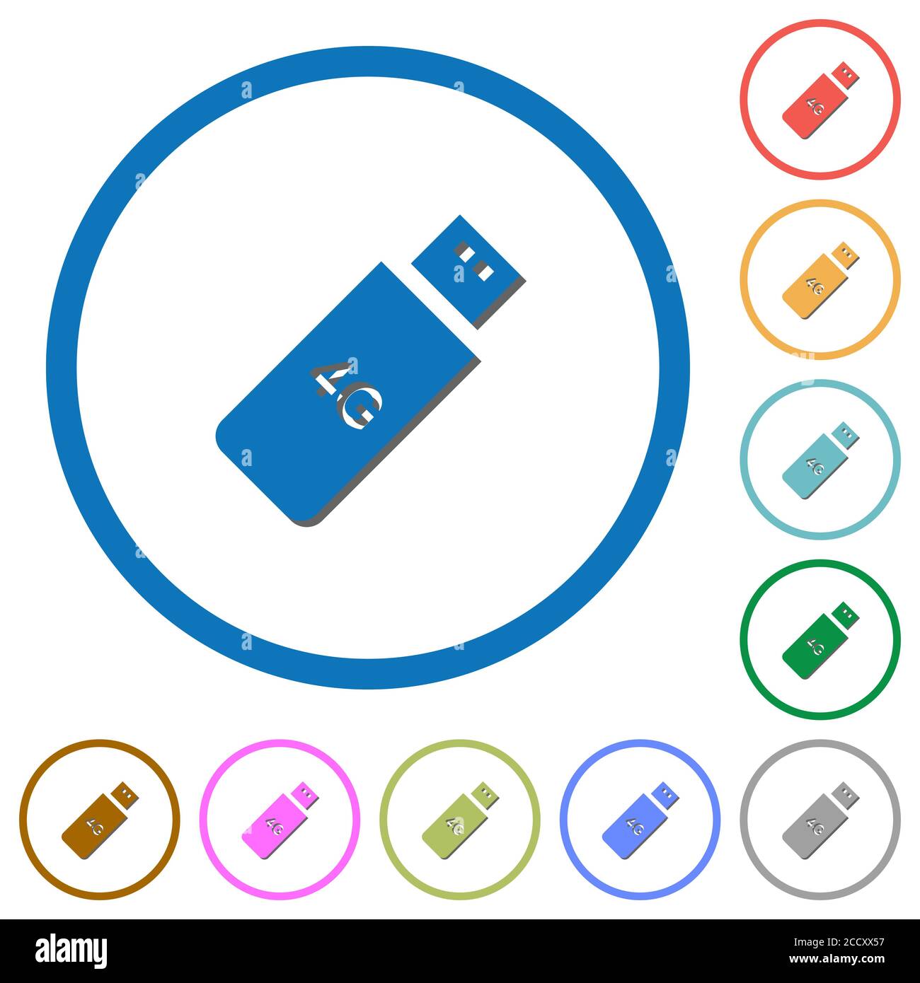 Fourth generation mobile stick flat color vector icons with shadows in ...