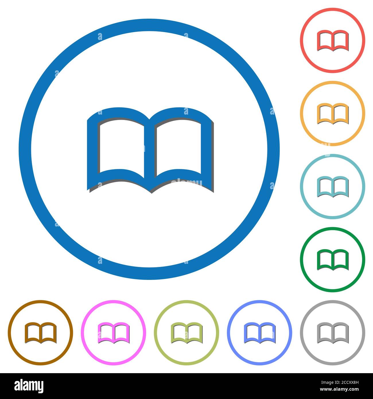 Open book flat color vector icons with shadows in round outlines on ...