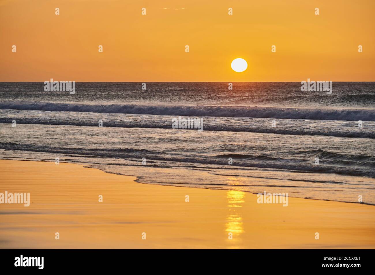 Surf, beach of Playa del Castillo at sunset, Playa del Aljibe de la ...